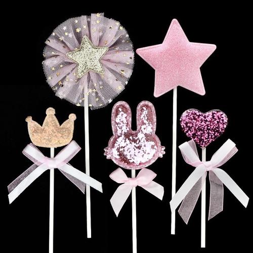 Jual TOPPER KUE 5 pcs KELINCI MAHKOTA BINTANG HATI WARNA PINK / CAKE ...