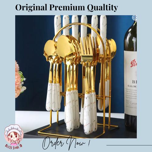 Jual Sendok Sultan Marble Set Sendok Garpu Sumpit Pisau Sendok Mewah ...