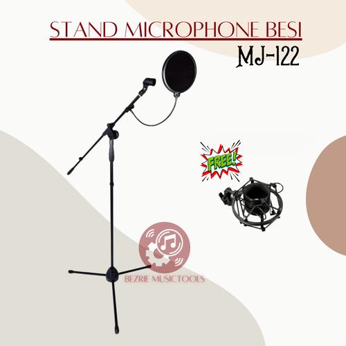 Jual Stand Microphone Lantai Panggung With Boom Black Metal Plus MJ122 ...