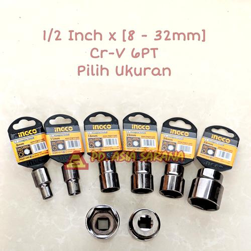 Jual Mata Socket 1/2" x 8 - 32mm INGCO Kunci Sok Wrench 6PT Inch Cr-V Shock - 32mm - Kab ...