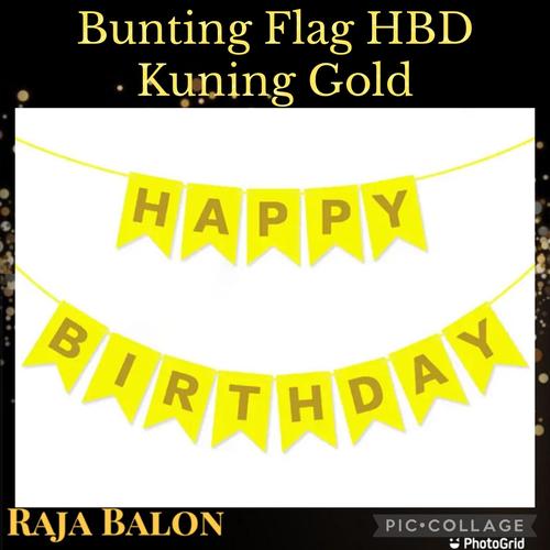 Jual Bunting Flag Happy Birthday KUNING GOLD / Banner Ulang Tahun ...