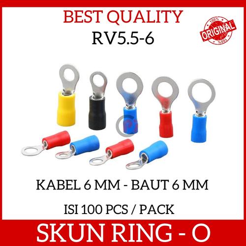 Jual Isi 100 Pcs Skun Kabel 6mm Ring Bulat O RV 5.5-6 Baut 6mm ...