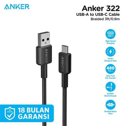 Promo Kabel Charger Anker USB-A to USB-C 3ft A81H5 - Hitam - Kota ...