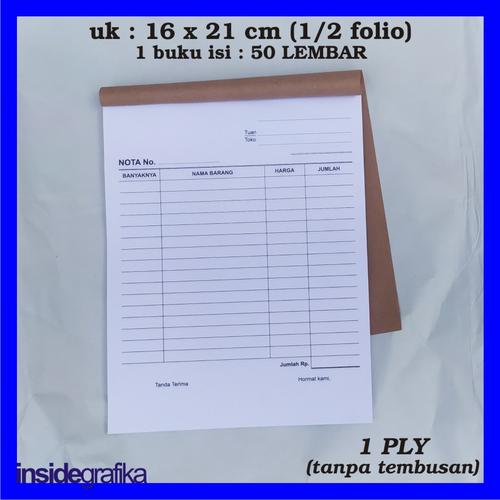 Jual Nota Kontan Besar Rangkap 1 Ply Hvs Tanpa Tembusan Invoice Faktur ...