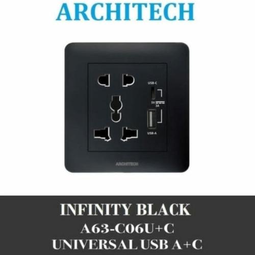 Jual stop kontak universal + USB A + charger C architech Infinity black - Jakarta Barat - Tang ...