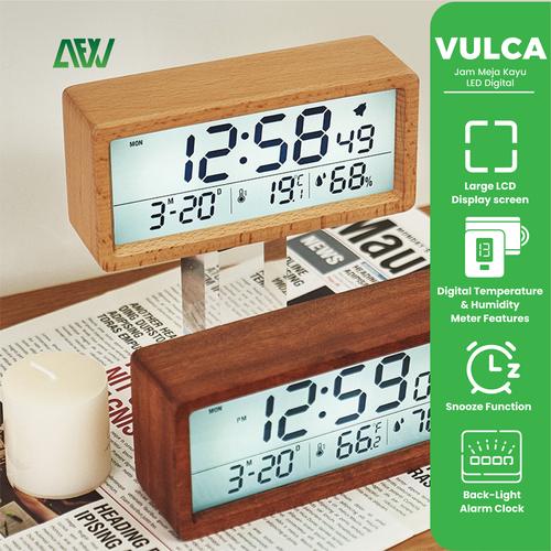 Jual VULCA Jam Meja Kayu LED Digital Alarm Clock Wooden Temperature ...