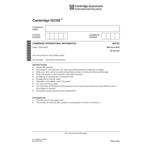 Jual IGCSE Int Math 0607 2018-2022 extend May/June past paper & mark ...