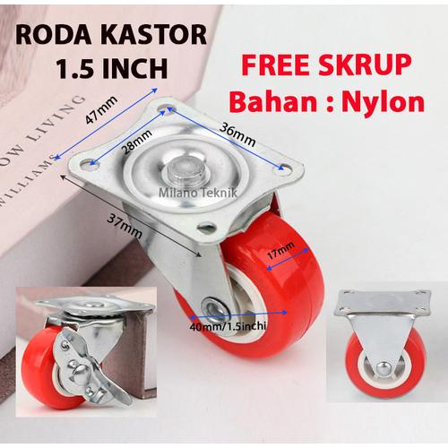 Jual Roda PVC 1.5 inch (Mati-Hidup-Rem) CASTER Taiwan Roda Troli Nylon ...