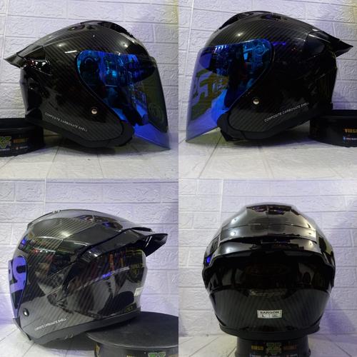 Jual HELM GIFT SARGON CARBON BLACK GLOSSY PAKET GANTENG VISOR IRIDIUM ...