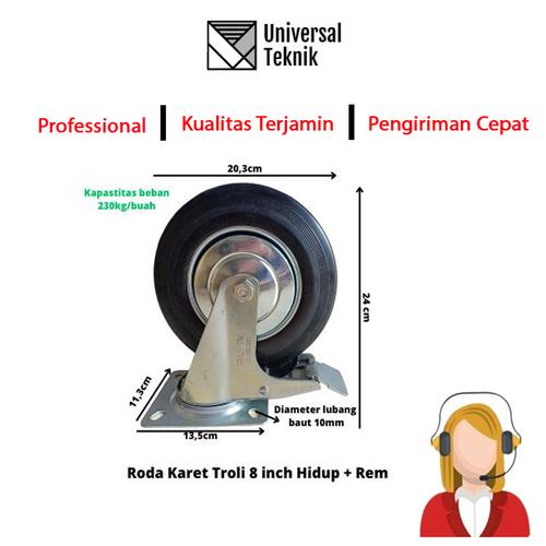 Promo Roda troli troly karet hidup Rem 8 inch roda trolley estalase ...