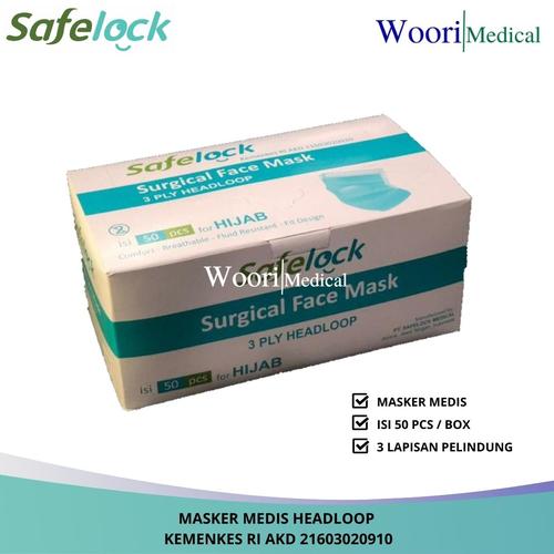 Jual MASKER MEDIS 3 PLY SAFELOCK SURGICAL MASK BOX ISI 50 PCS HEADLOOP ...
