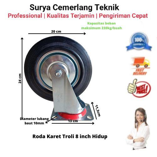 Jual Roda troli troly karet hidup 8 inch roda trolley estalase pintu ...