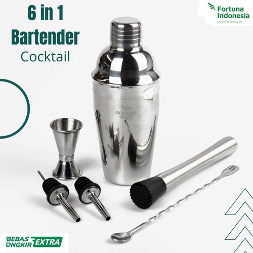 Jual Shaker Stainless Mocktail Cocktail 6 in 1 Jigger Bartender - 550ml ...