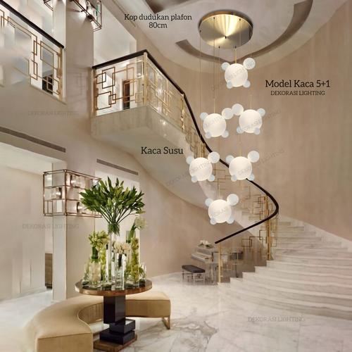 Jual Lampu gantung void tangga 6in1 kaca modern 125cm kop bulat besar ...