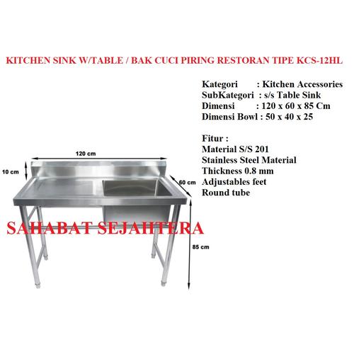 Jual Kitchen Sink with Table / Bak Cuci Piring Restoran TIPE KCS-12HL ...