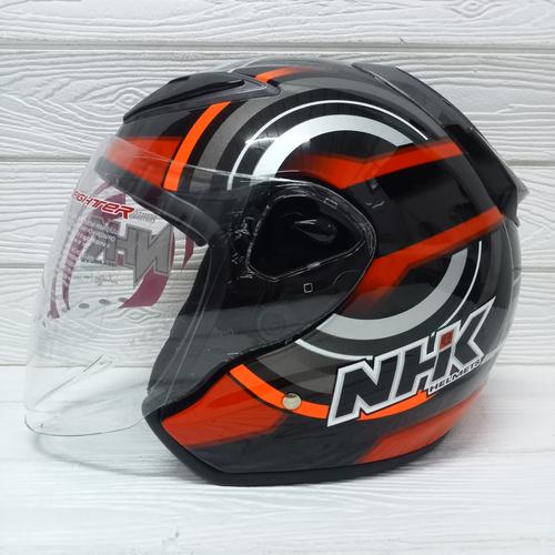 Jual HELM NHK R6 HALF FACE MOTIF XION BLACK RED SINGLE VISOR HELMET - M ...