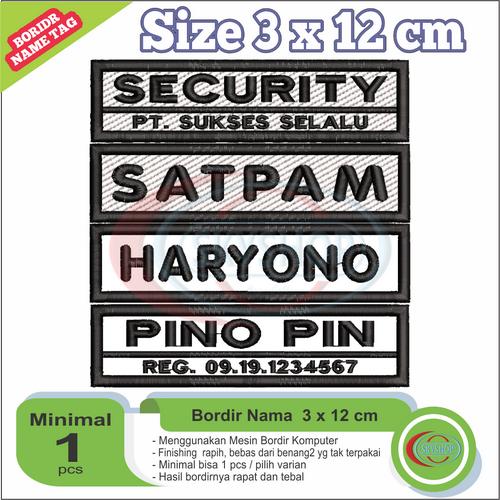 Jual Bordir Nama Dada Satpam 3 x 12 cm Custom Badge Papan Nama Security - Full Benang, Nama ...
