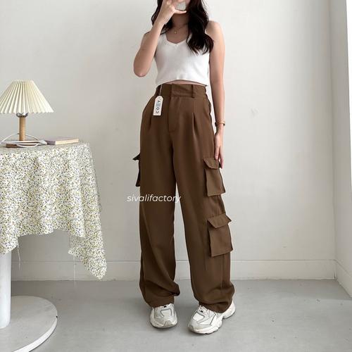 Promo Bonnie Cargo Pants - Loose Pants Highwaist - Celana Cargo Wanita ...