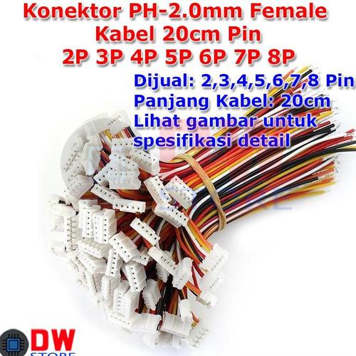 Jual Konektor JST PH2.0 PH 2.0mm Female Kabel 20cm 2P 3P 4P 5P 6P 7P 8P - PH2.0-20-2P-F - Kota ...