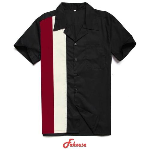 Jual KEMEJA VINTAGE ROCKABILLY HITAM DENGAN PADUAN MERAH PUTIH, KATUN ...