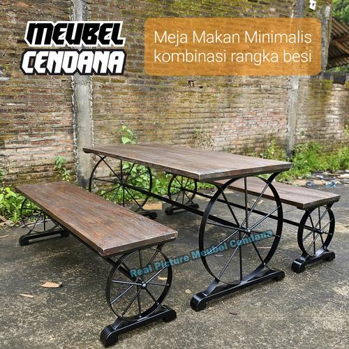 Jual meja makan minimalis jati kombinasi rangka besi finishing rustic ...