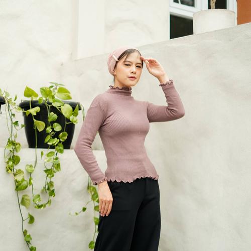 Promo Baju Manset Rajut Kriwil Wanita Lengan Panjang Turtleneck Premium ...