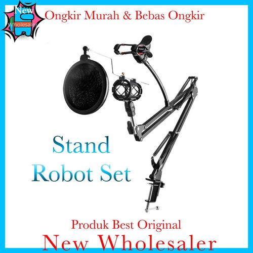 Jual 1 set stand robot microphone mic Live podcast live youtuber tiktok ...