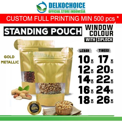 Jual Standing Pouch Window Gold Ziplock Plastik Klip Sealer Makanan ...