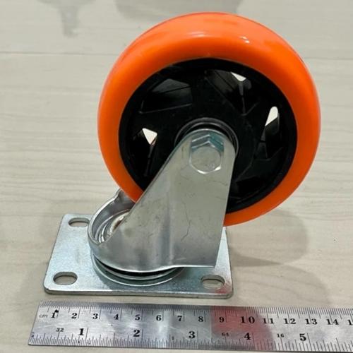 Jual roda pu 4 inch hidup heavy duty orange steling etalase troli bagus ...