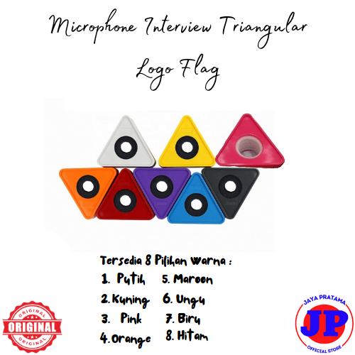 Jual Mic Holder Microphone Interview Triangle & Cube Logo Flag Station ...
