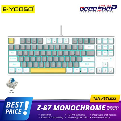 Jual E-YOOSO Z-87 MONOCHROME HOTSWAP MECHANICAL KEYBOARD 87% - White ...