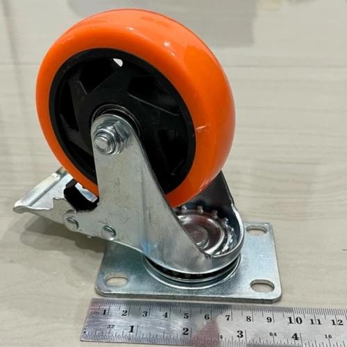 Jual roda pu 4 inch hidup REM heavy duty orange steling etalase troli ...