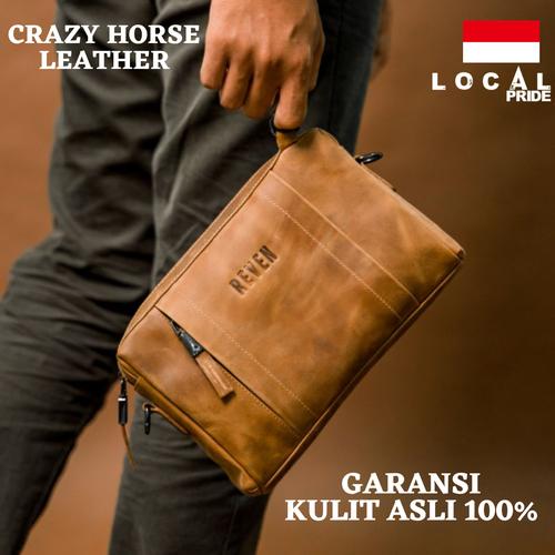 Promo Handbag Pria Kulit Asli Clutch Pouch Crazy Horse Leather Reven ...