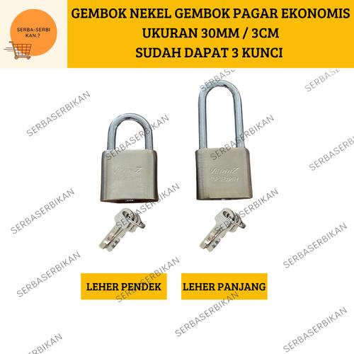 Jual GEMBOK BESI NEKEL 30MM GEMBOK PAGAR LEHER PANJANG & LEHER PENDEK ...