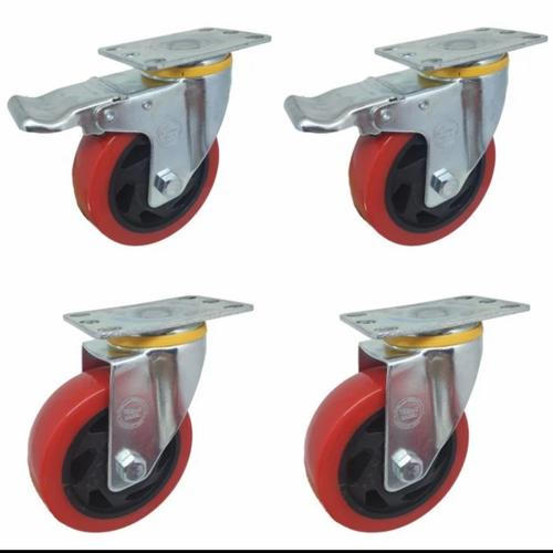 Jual Roda PU Merah Double Bearing Medium Duty Techo Wheel Taiwan uk 4 ...