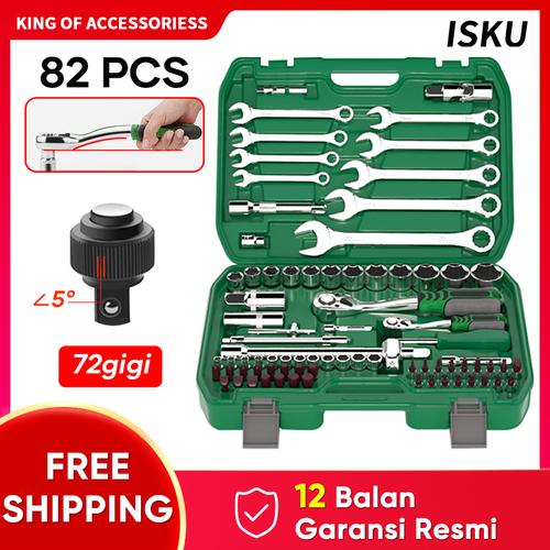 Jual ISKU Kunci Set 82pcs 72gigi Gagang Rachet Tool Kit Kunci Shock Set ...