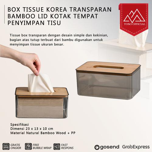 Jual BOX TISSUE KOREA TRANSPARAN BAMBOO LID KOTAK TEMPAT PENYIMPAN TISU ...