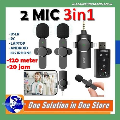 Jual Microphone Dual Mic Clip On Wireless USB PC Zoom Laptop 120Meter ...