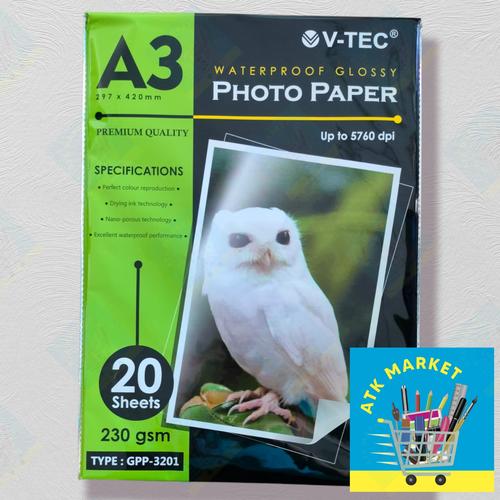 Jual GLOSSY PHOTO PAPER 230 GSM A3 20 LEMBAR VTec Glossy 230 A3 - Kota ...
