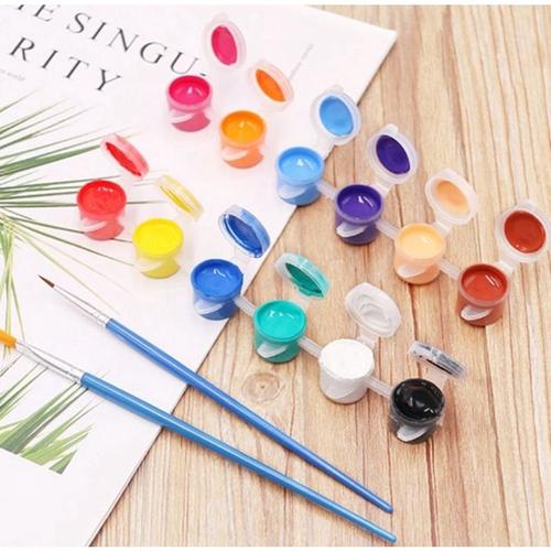 Jual Cat Akrilik Set Acrylic Paint Set 12 Warna dan 2 Kuas Lukis Paint ...