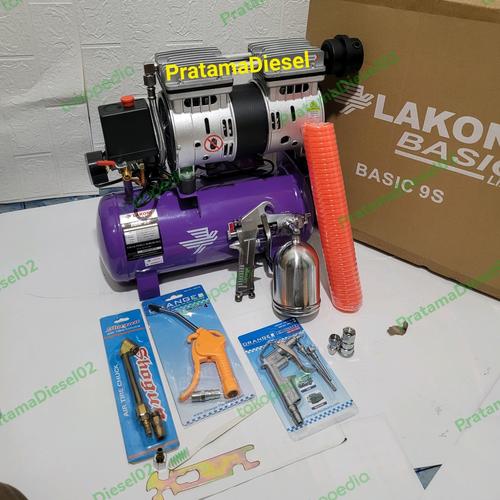 Jual paket kompresor lakoni listrik oiless basic 9+spraygun f75+slang ...
