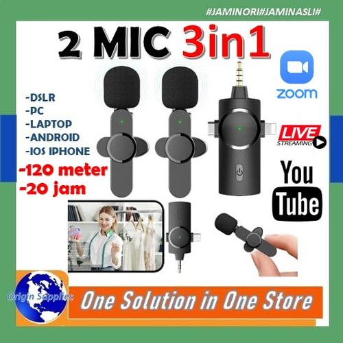 Jual Mic Wireless Dual Clip on 3 in 1 2.4Ghz 120 Meter iOS Android Dslr - 1 MIC - Kota Depok ...