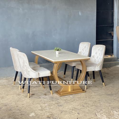 Jual Meja Makan Set Marmer Rangka Besi Dining Table Top Marmer Asli ...