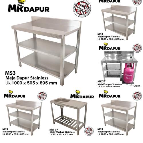 Jual Paket 4 Meja Stainless 3 Rak (MS3);1 Meja Kompor (MKGT) ;Bak Cuci ...