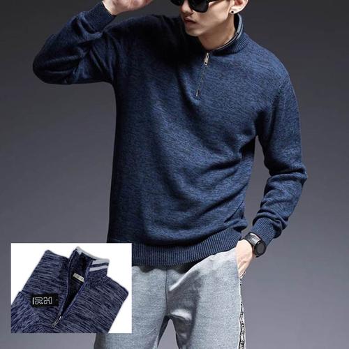 Jual Sweater Baju Rajut pria Turtleneck Zipper Twist NAVY kerah tinggi ...