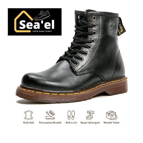 Jual Sepatu Boots Pria Model Docmart Kulit Sapi Asli 080 - Hitam, 42 ...