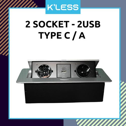 Promo Stop Kontak Meja Meeting Tanam 2 USB Type C / A - 2 Socket Soft ...