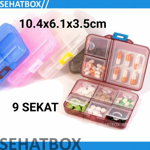 Jual KOTAK OBAT 9 SEKAT TRAVEL PILL BOX FOLD VITAMIN TEMPAT LIPAT KOPER ...