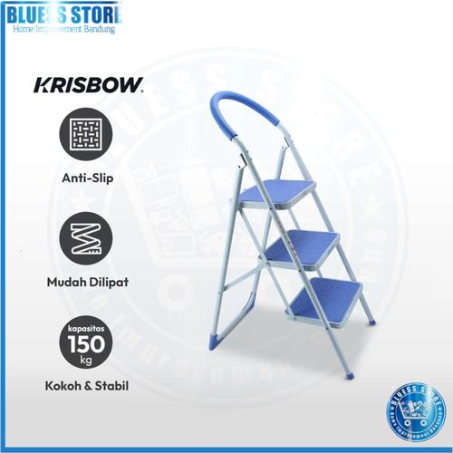 Jual Krisbow Tangga Lipat Besi 3 Step Biru Tangga Portable Ladder Step ...