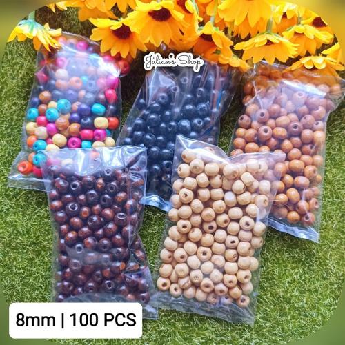 Jual [25 Gram] Manik 8mm Mote Kayu Bulat Bahan Meronce - Coklat Tua ...